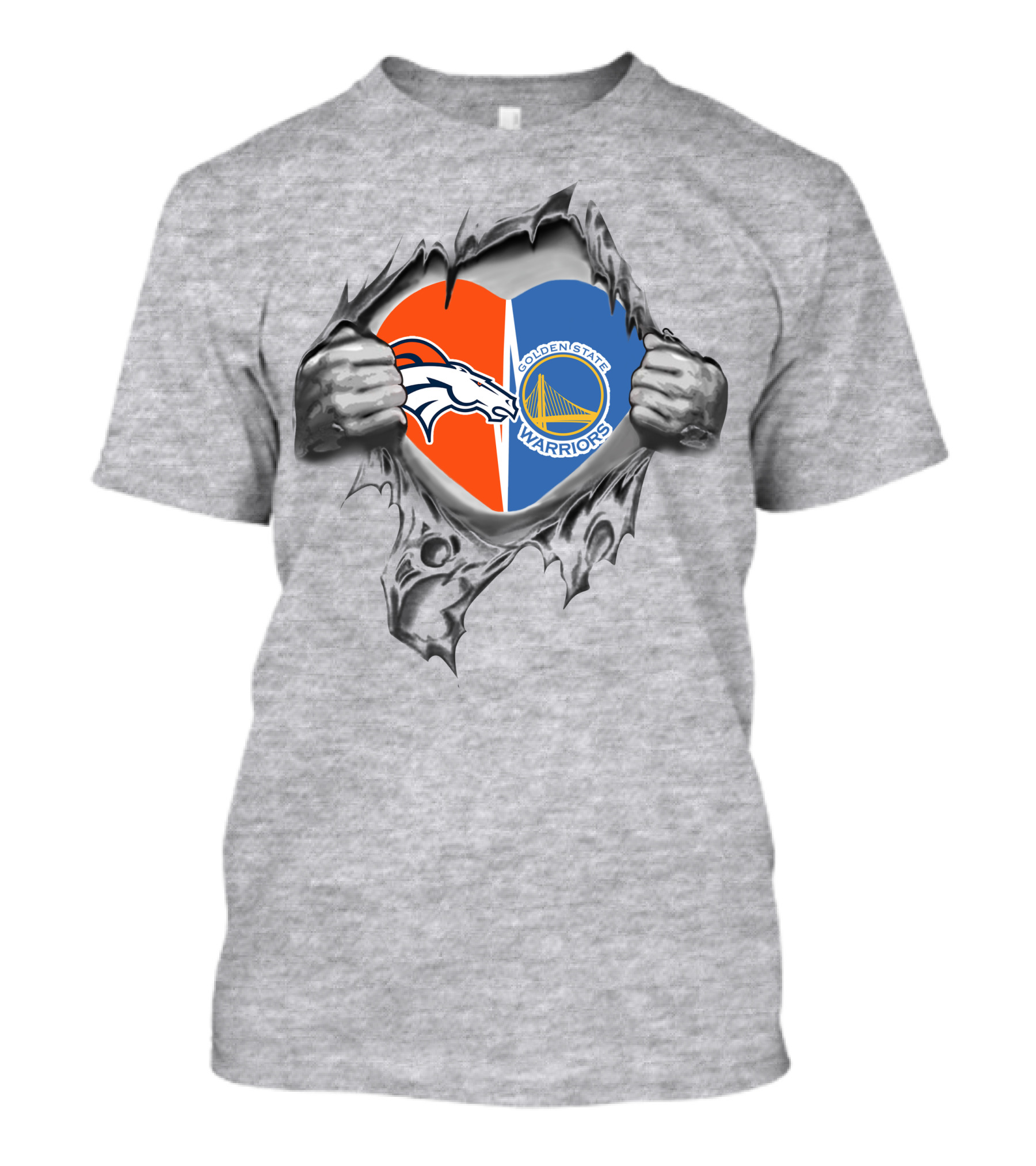 Denver Broncos Golden State Warriors Heart Torn T-Shirt