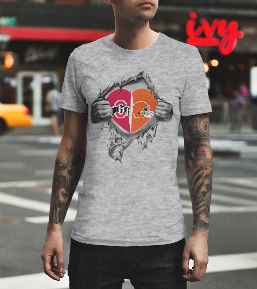 Ohio State Buckeyes And Cleveland Browns Heart T-Shirt
