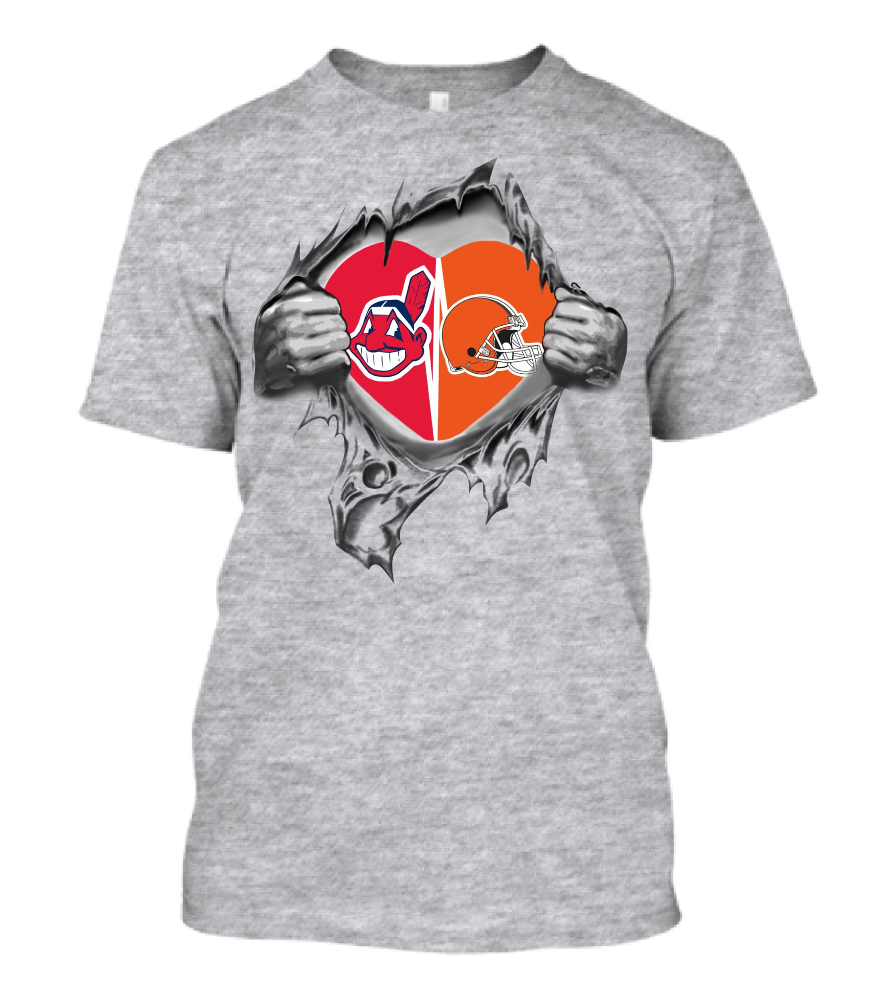 Browns Indians Heart Logo Tears Through Fabric T-Shirt