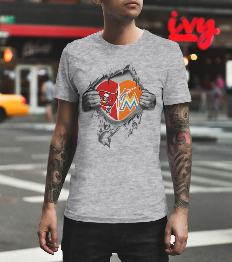 Buccaneers Miami Marlins Heart Torn T-Shirt