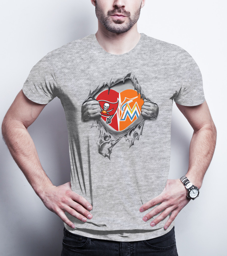 Buccaneers Miami Marlins Heart Torn T-Shirt