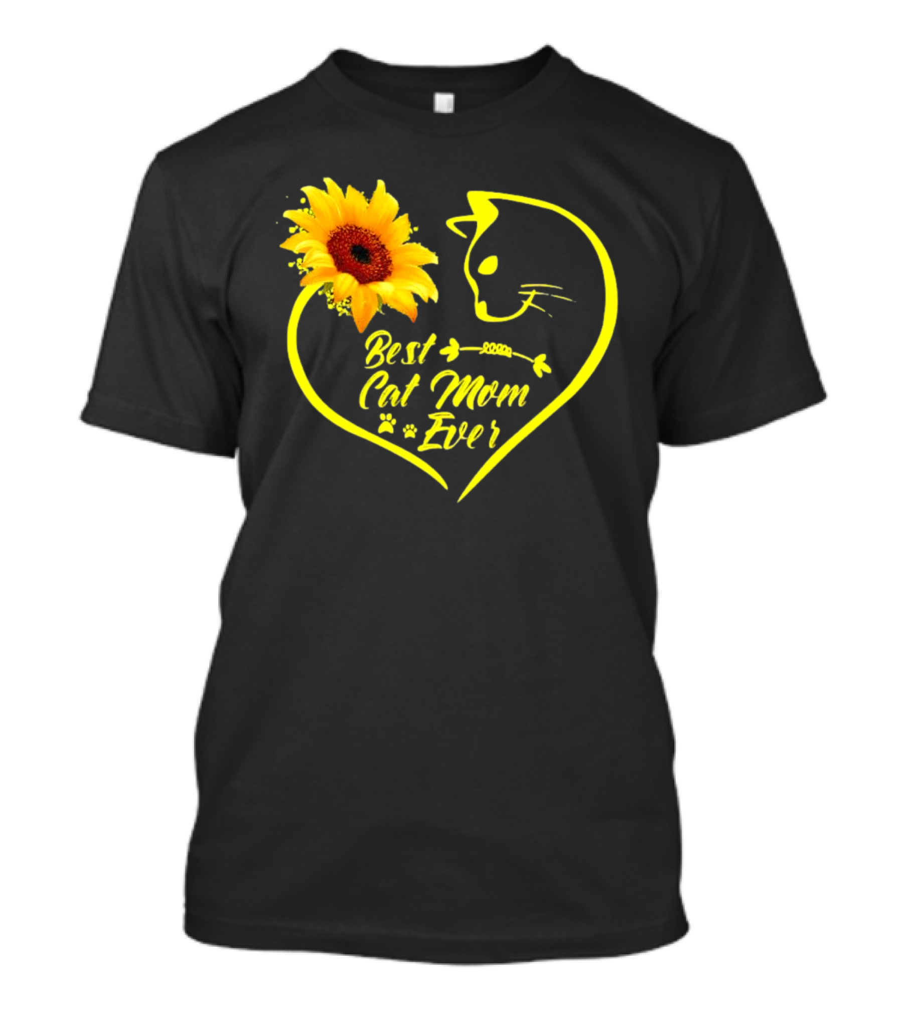 Best Cat Mom Ever Sunflower Heart Love Cat Face T-Shirt