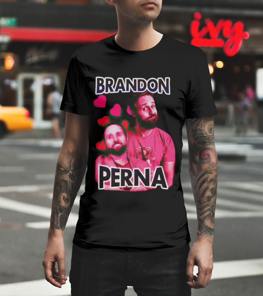Brandon Perna Heart Icons Red Shirt Pose T-Shirt