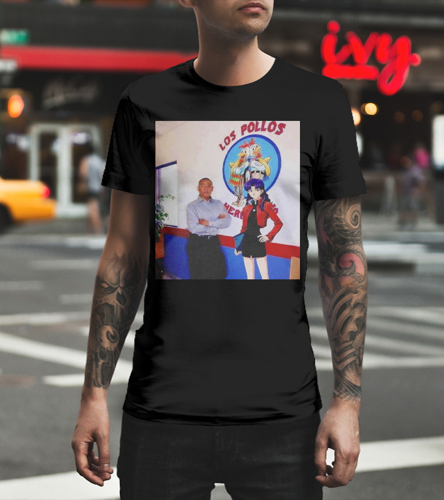 Breaking Bad Los Pollos Hermanos Gus And Evangelion Misato Crossover T-Shirt