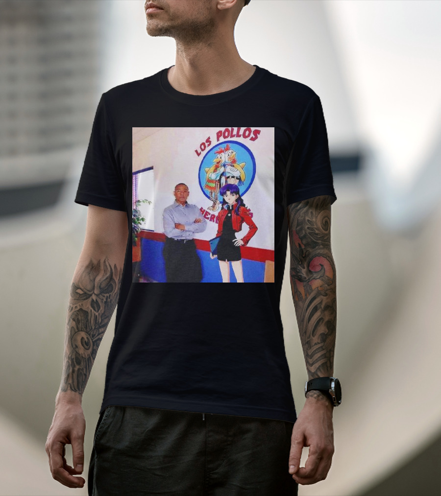 Breaking Bad Los Pollos Hermanos Gus And Evangelion Misato Crossover T-Shirt