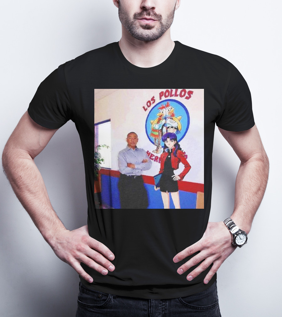 Breaking Bad Los Pollos Hermanos Gus And Evangelion Misato Crossover T-Shirt