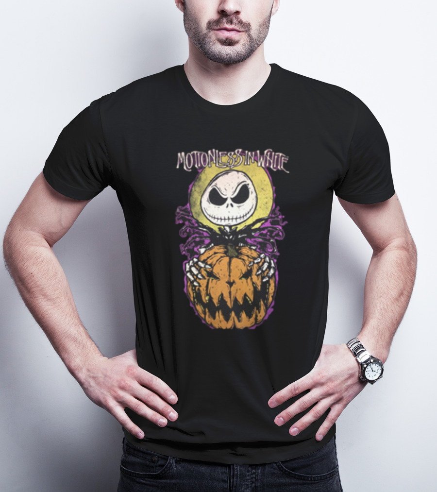 Motionless In White Halloween Skeleton Holding Pumpkin T-Shirt