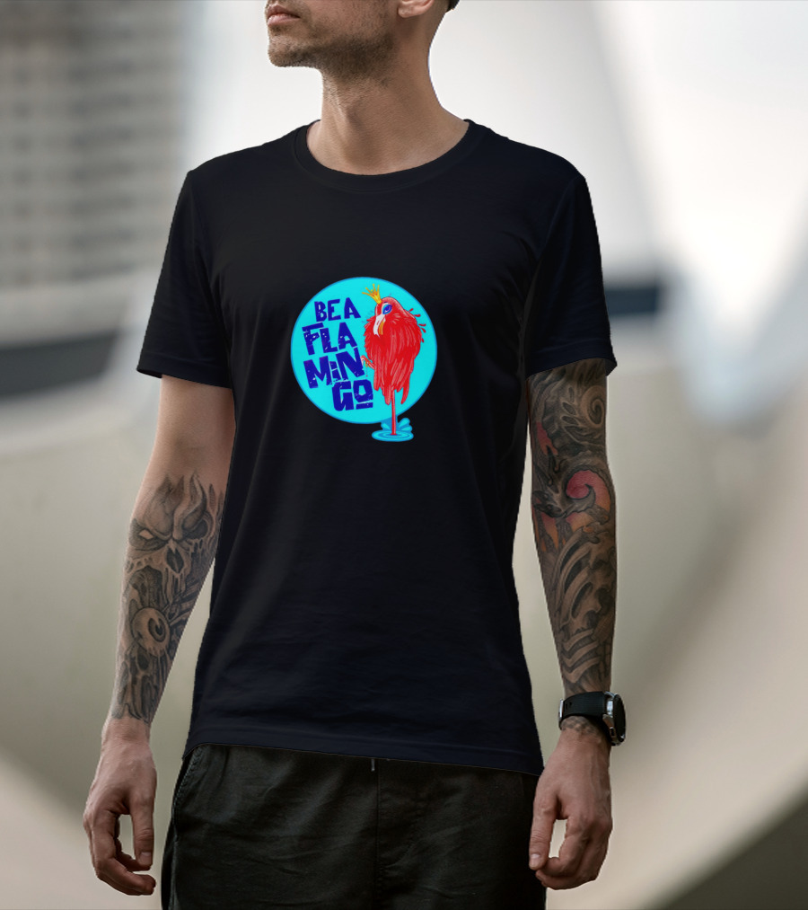 BEA FLA MIN GO Flamingo With Crown In Blue Circle T-Shirt