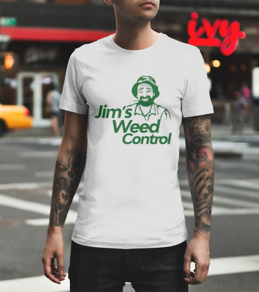 Jim’s Weed Control Gardener Icon With Hat And Beard T-Shirt