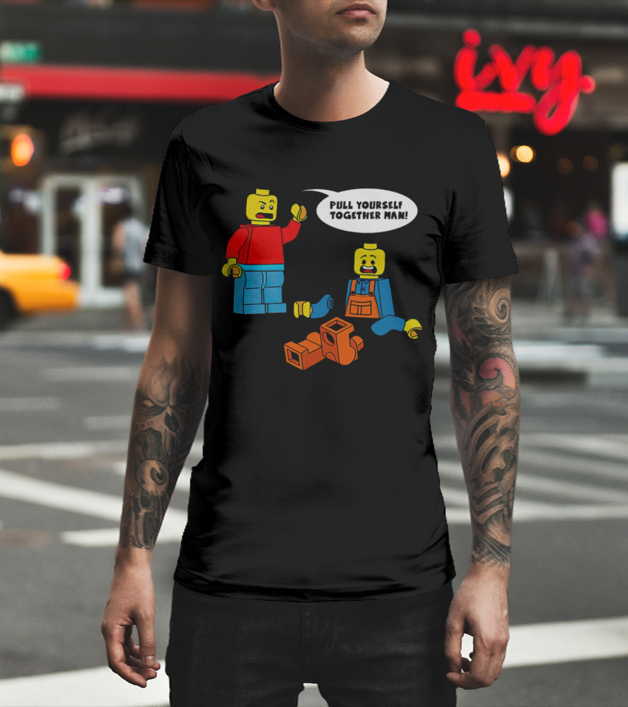 LEGO Figures Pull Yourself Together Man Speech Bubble Playful Scene T-Shirt
