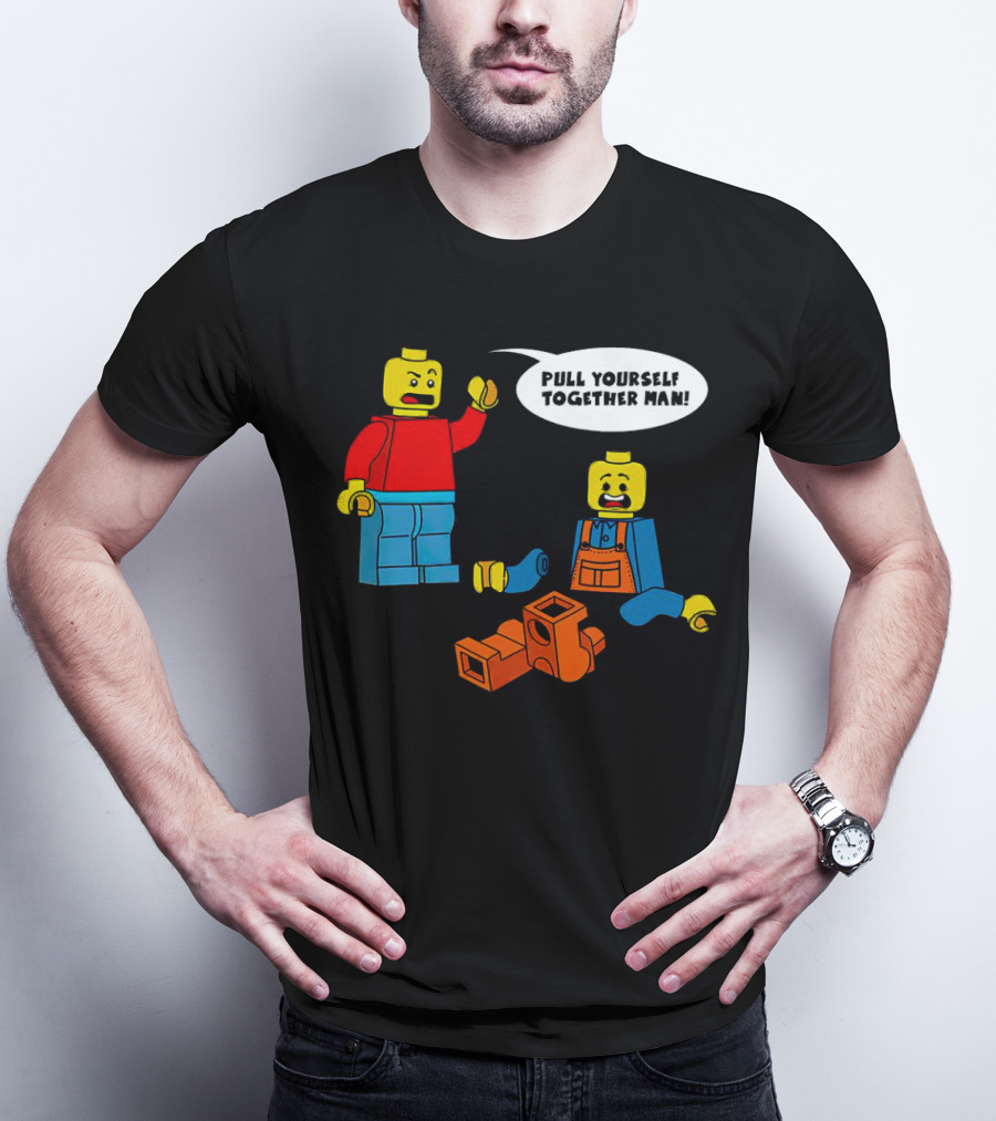 LEGO Figures Pull Yourself Together Man Speech Bubble Playful Scene T-Shirt