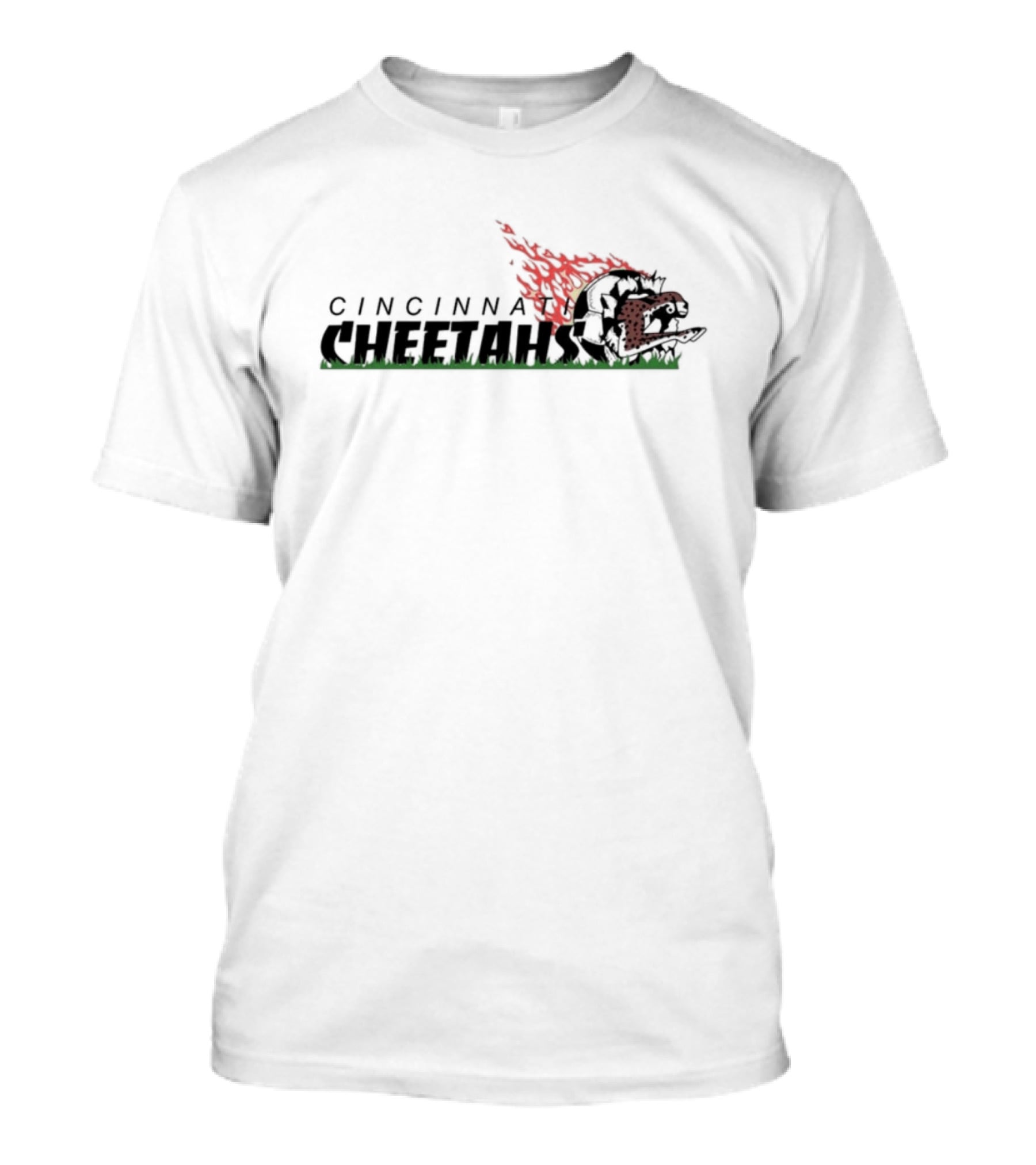 Cincinnati Cheetahs Soccer Flaming Ball And Grass Motif T-Shirt