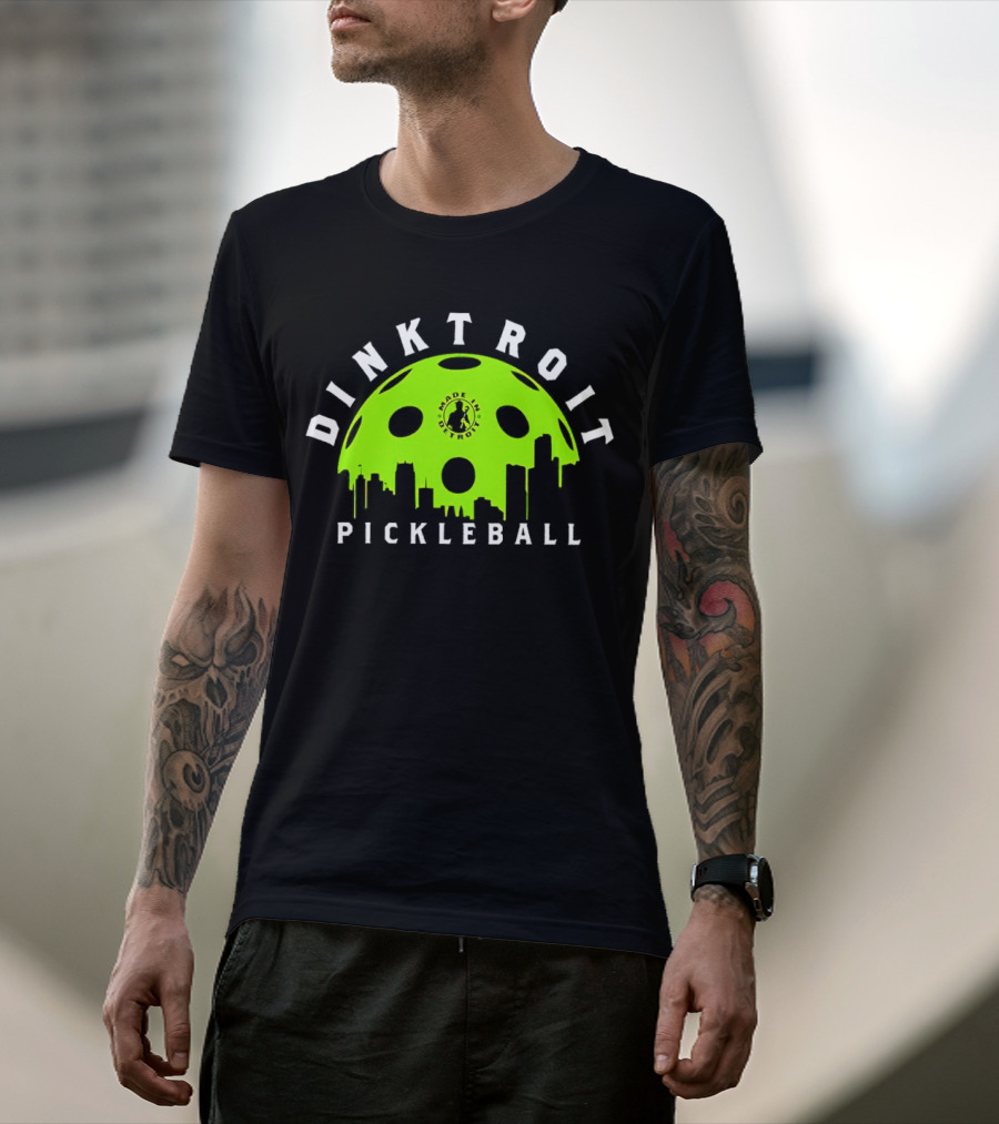 Dinktroit Pickleball Made In Detroit Skyline Ball T-Shirt