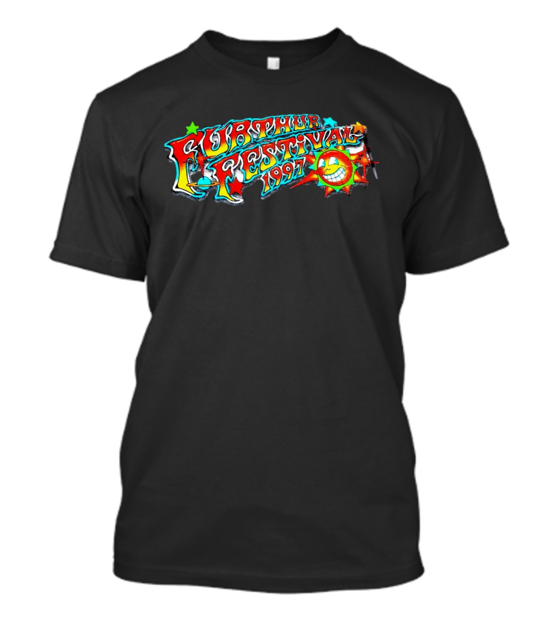 Furthur Festival 1997 Smiling Sun And Stars Psychedelic Text T-Shirt