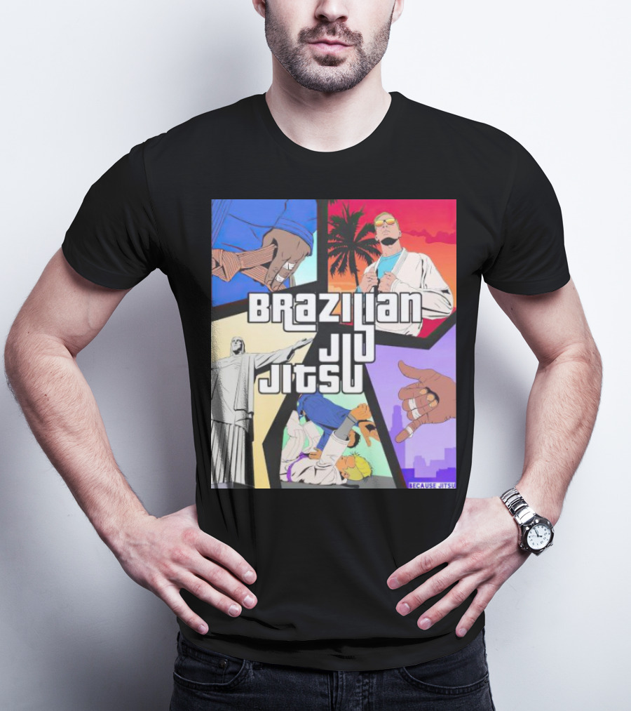 Brazilian Jiu Jitsu Because Jitsu Palms And Rio Comic Style Collage T-Shirt