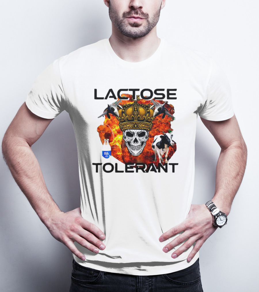 Lactose Tolerant Skull Crown Cow Milk Aircraft Explosion T-Shirt