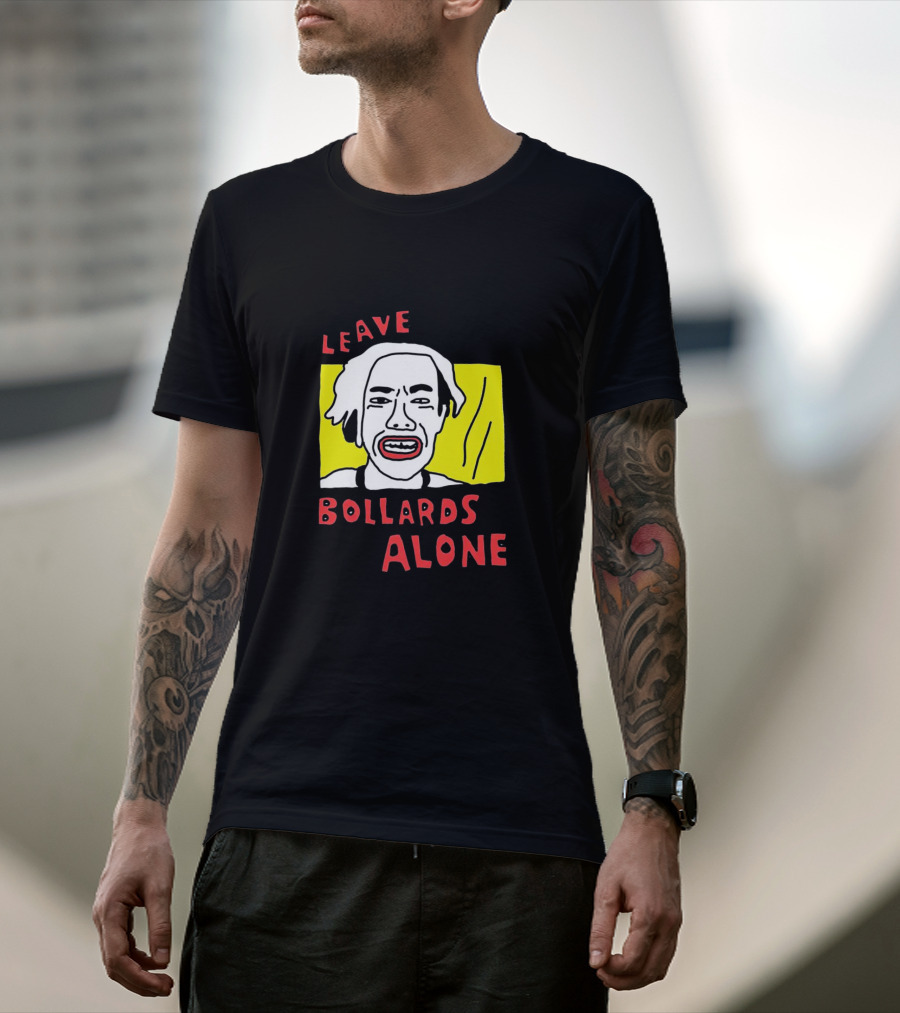 Leave Bollards Alone Illustration With Cartoon Face And Yellow Background T-Shirt