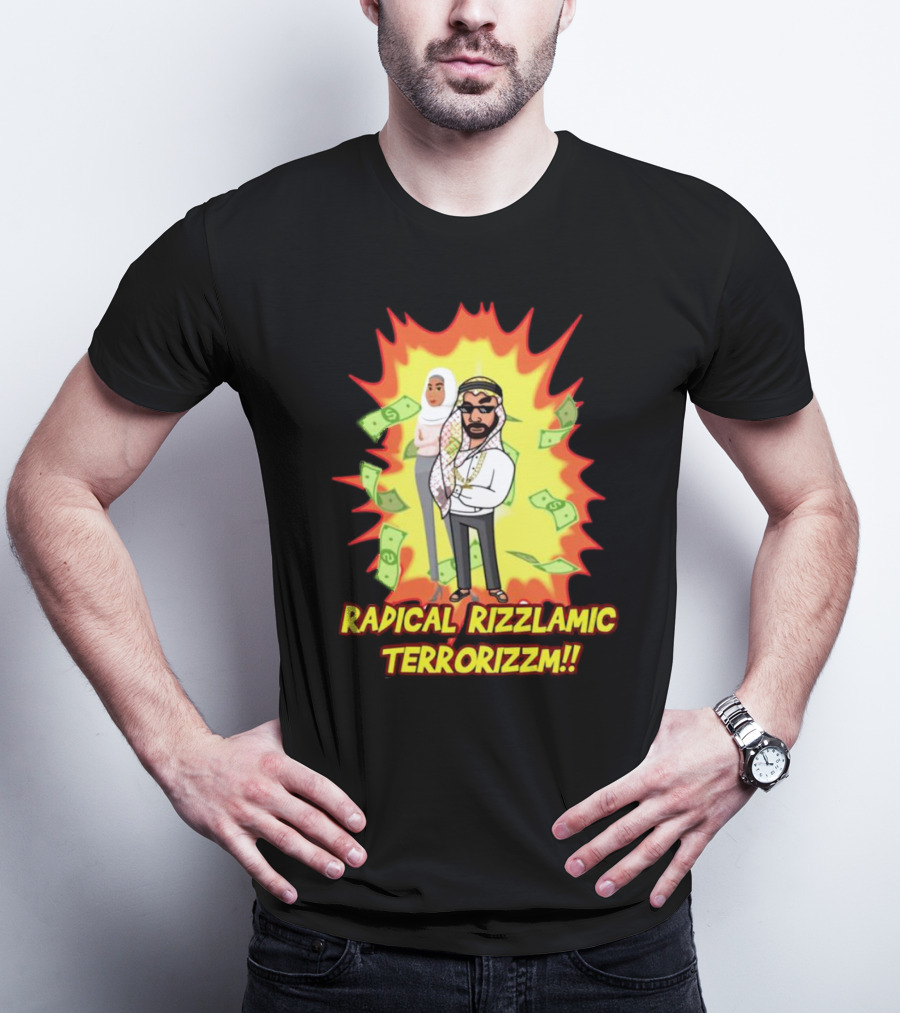Radical Rizzlamic Terrorizzm Cartoon Characters Surrounded By Money Explosion T-Shirt