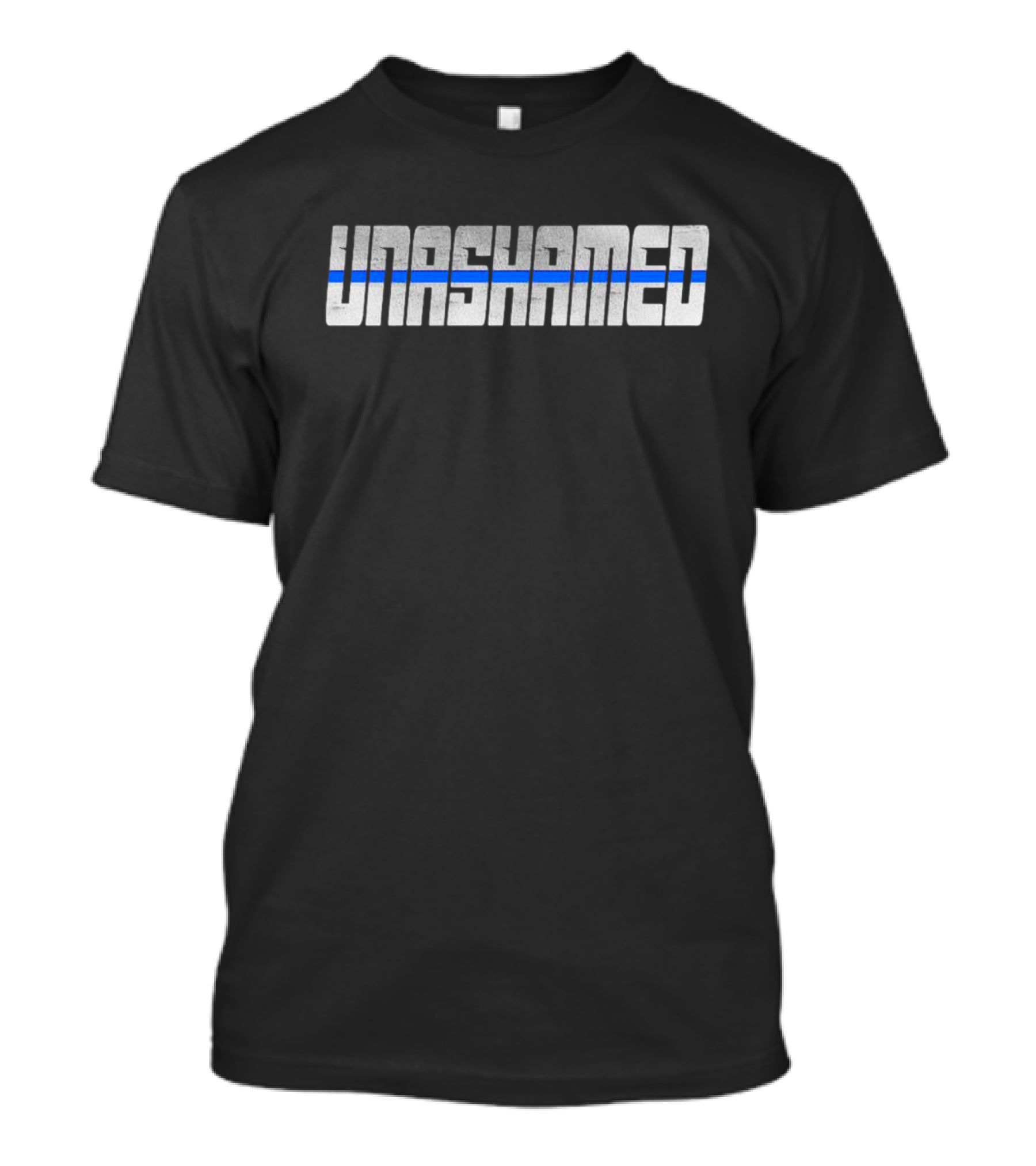 Unashamed Bold Distressed Text With Blue Line T-Shirt