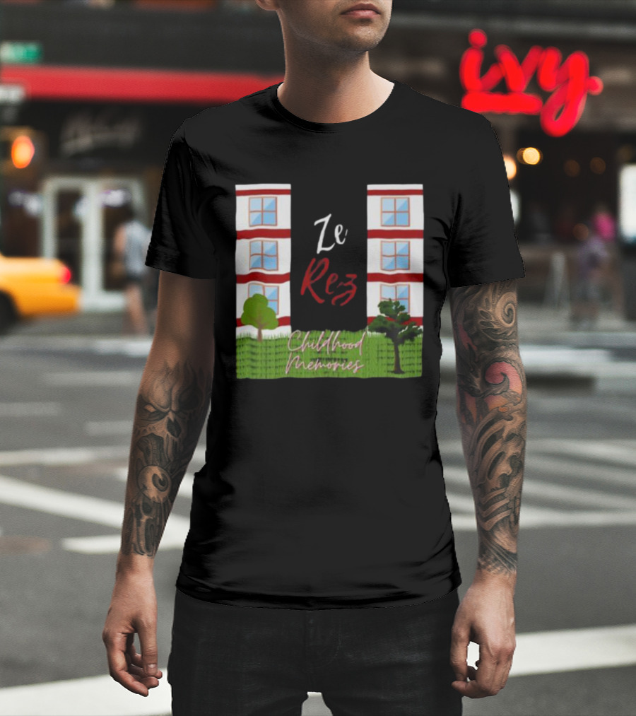Ze Rez Childhood Memories Red And White Buildings With Trees T-Shirt