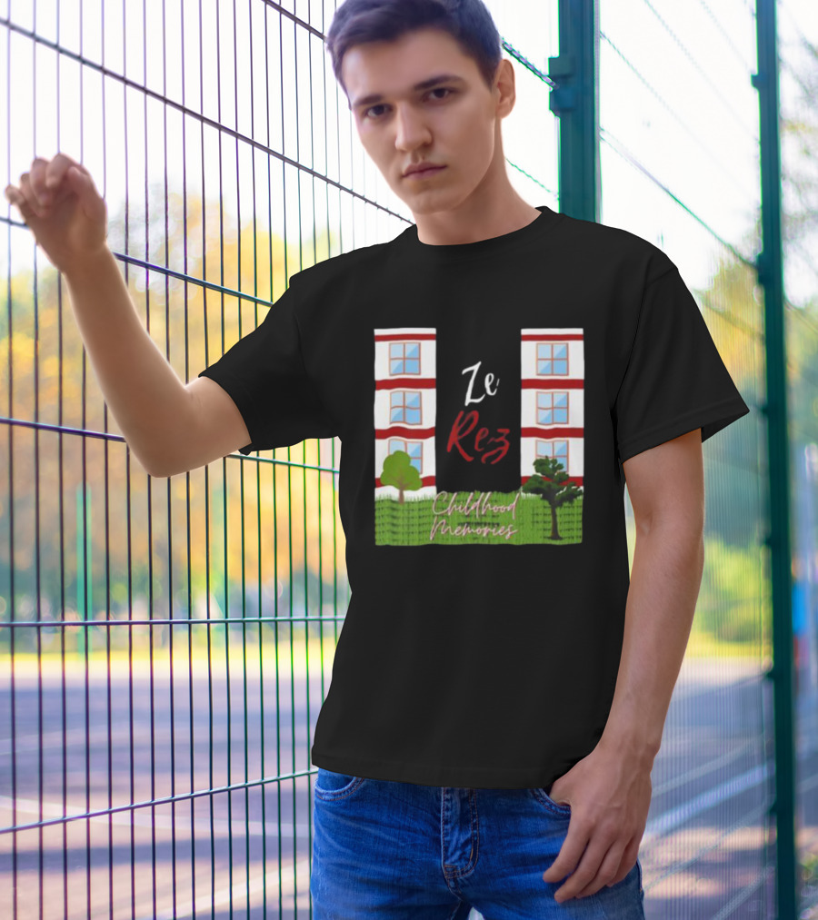 Ze Rez Childhood Memories Red And White Buildings With Trees T-Shirt