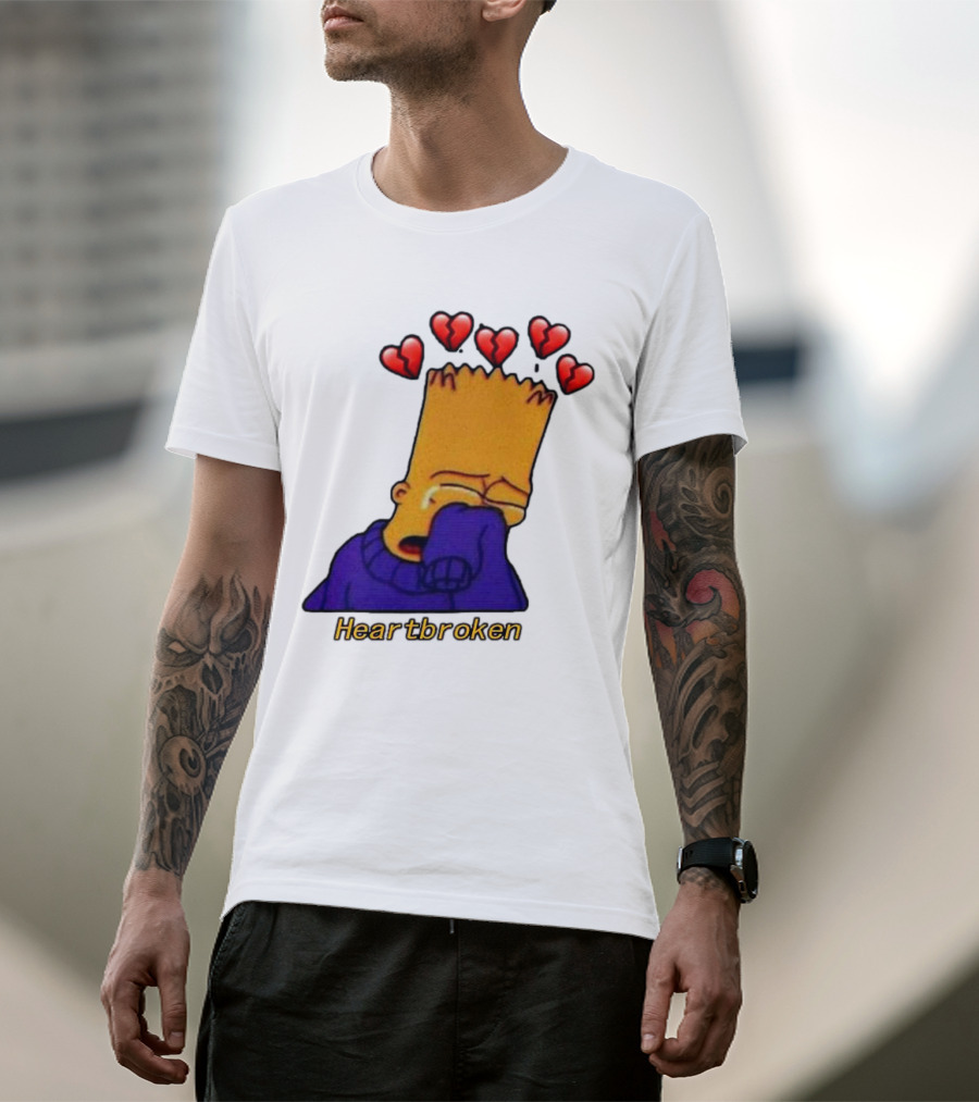 Bart Simpson Heartbroken Crying With Broken Hearts T-Shirt