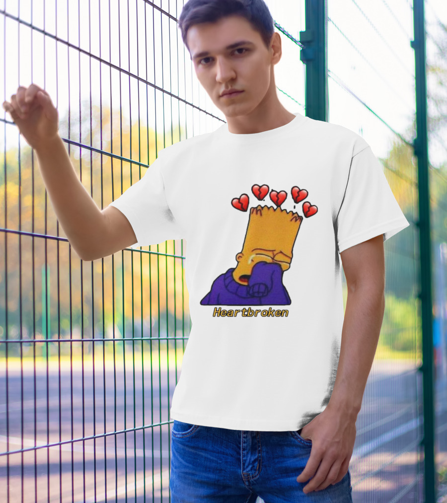 Bart Simpson Heartbroken Crying With Broken Hearts T-Shirt