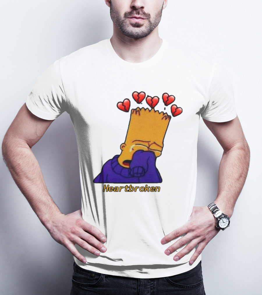 Bart Simpson Heartbroken Crying With Broken Hearts T-Shirt