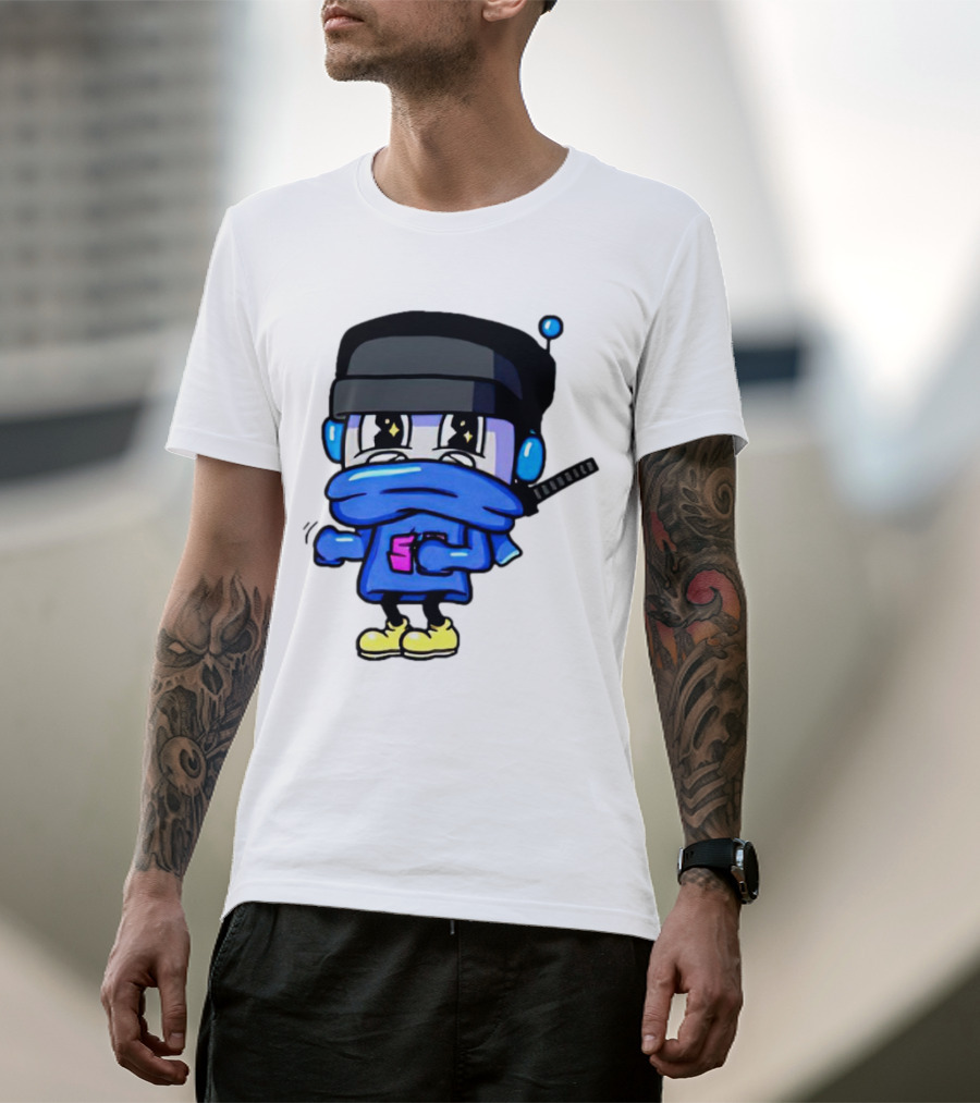 Ctop Simple Chris Cartoon Character With Headphones And Blue Scarf T-Shirt