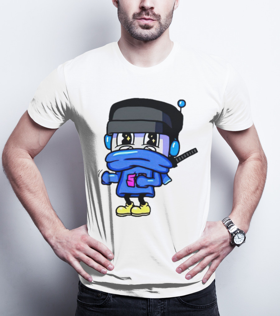 Ctop Simple Chris Cartoon Character With Headphones And Blue Scarf T-Shirt