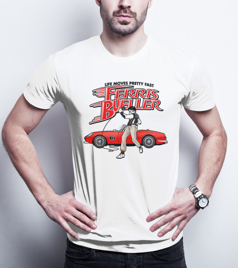 Life Moves Pretty Fast Ferris Bueller Racer Red Car T-Shirt