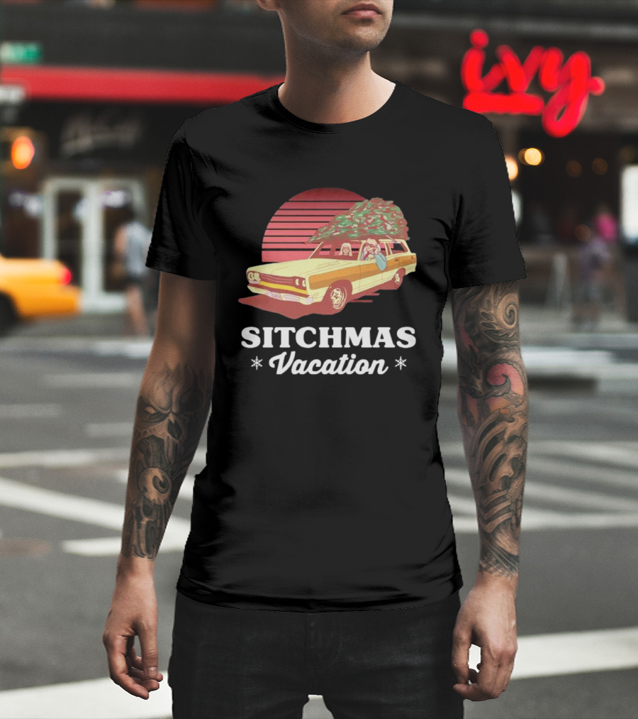 Sitchmas Vacation Retro Christmas Car Scene T-Shirt