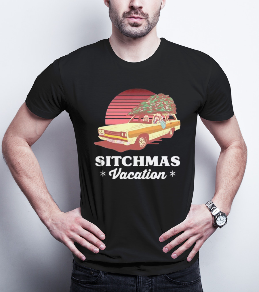 Sitchmas Vacation Retro Christmas Car Scene T-Shirt