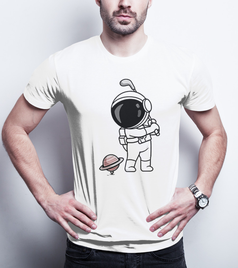 Hip Hop Astronaut Playing Golf With Saturn Chibi T-Shirt