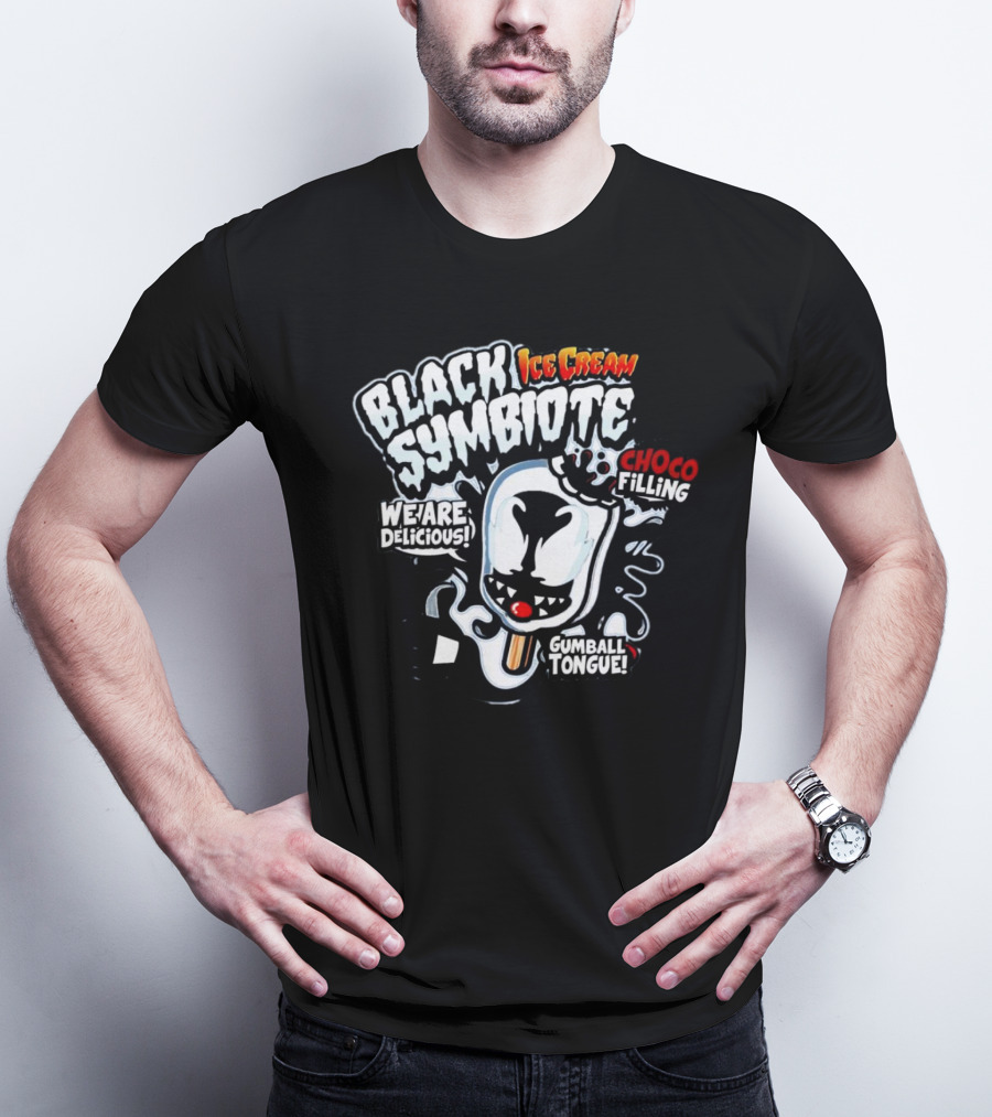 Black Symbiote Ice Cream We Are Delicious Choco Filling Gumball Tongue T-Shirt