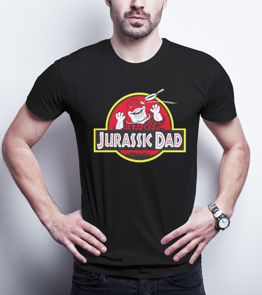 Jurassic Dad Dinosaur Cartoon Logo Frying Pan Image T-Shirt