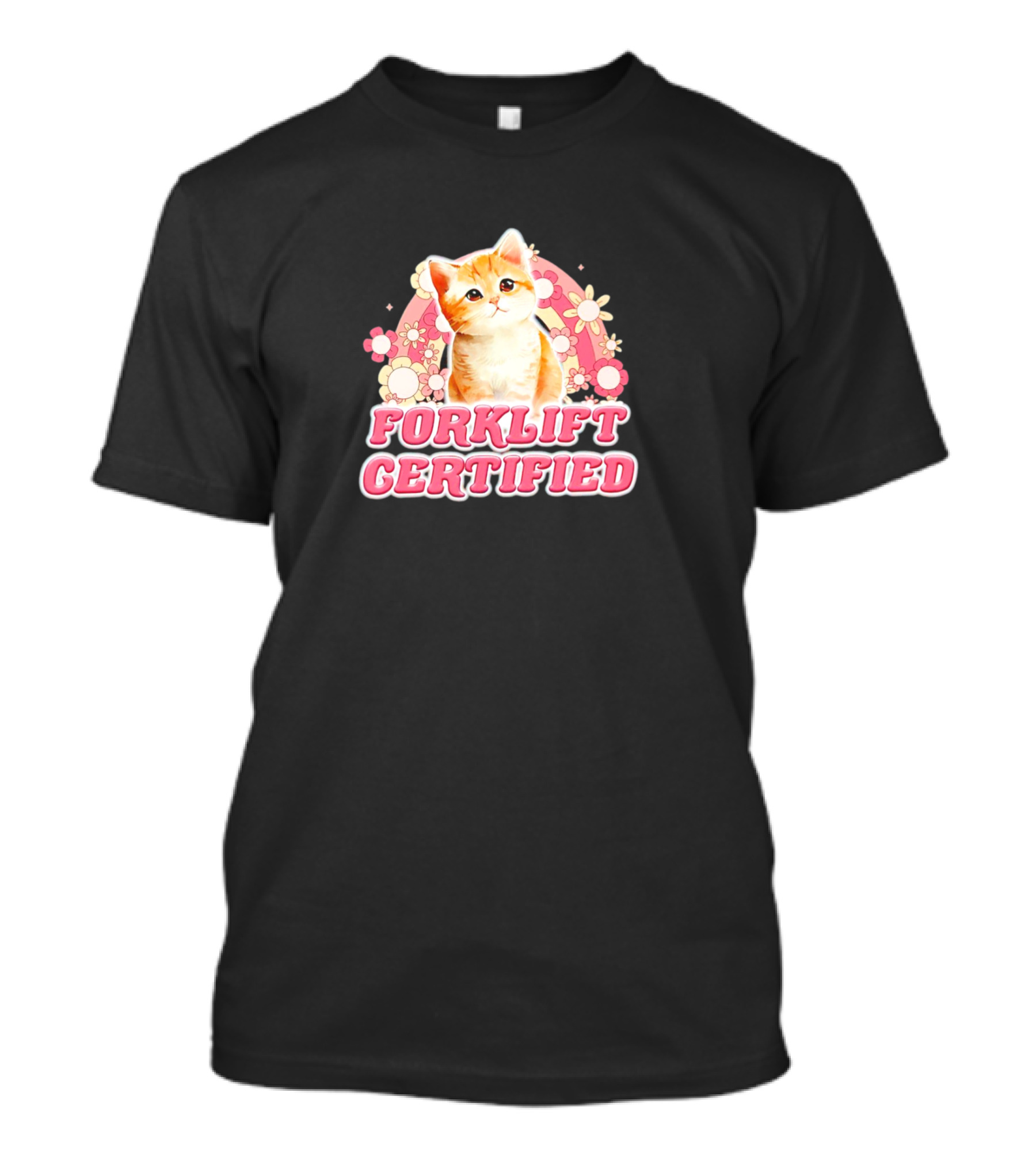 Cat Forklift Certified Cute Floral Pink T-Shirt