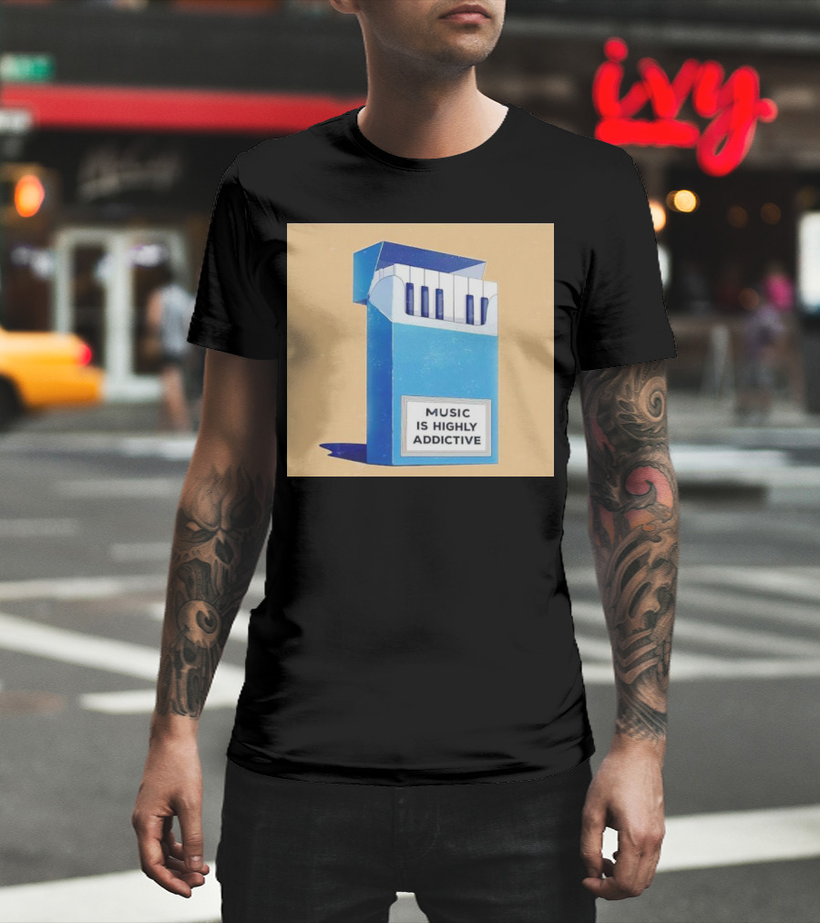 Music Is Highly Addictive Piano Cigarette Pack Visual T-Shirt