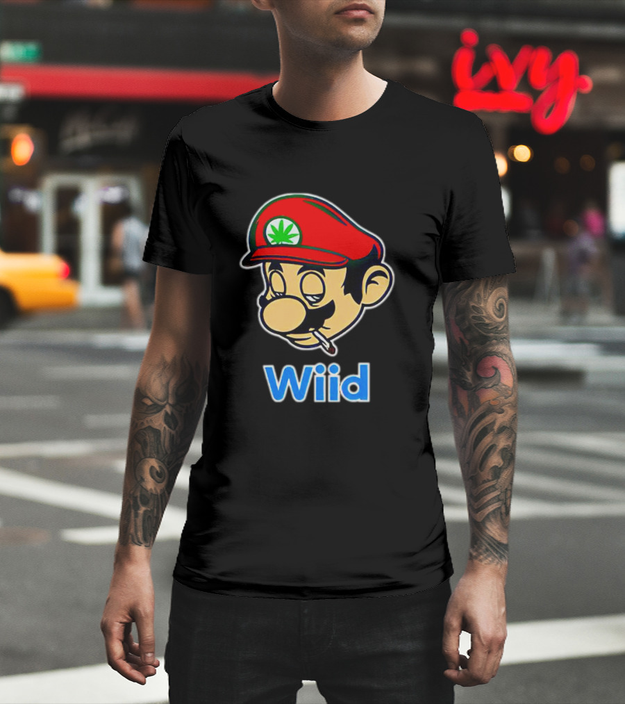 Super Mario Wiid Smoking Parody With Red Hat And Marijuana Leaf T-Shirt