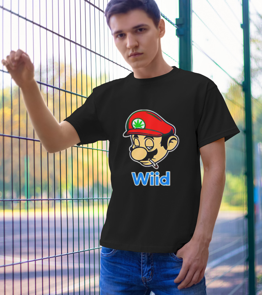 Super Mario Wiid Smoking Parody With Red Hat And Marijuana Leaf T-Shirt