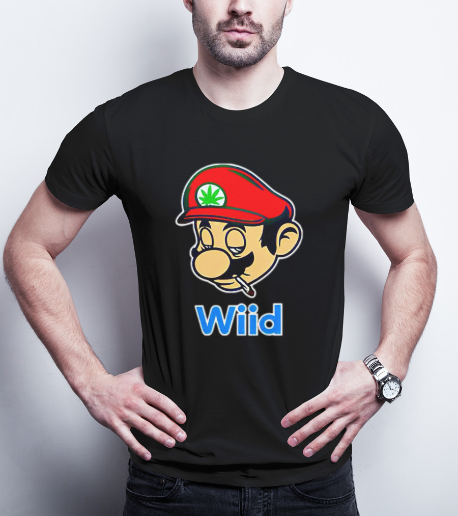 Super Mario Wiid Smoking Parody With Red Hat And Marijuana Leaf T-Shirt