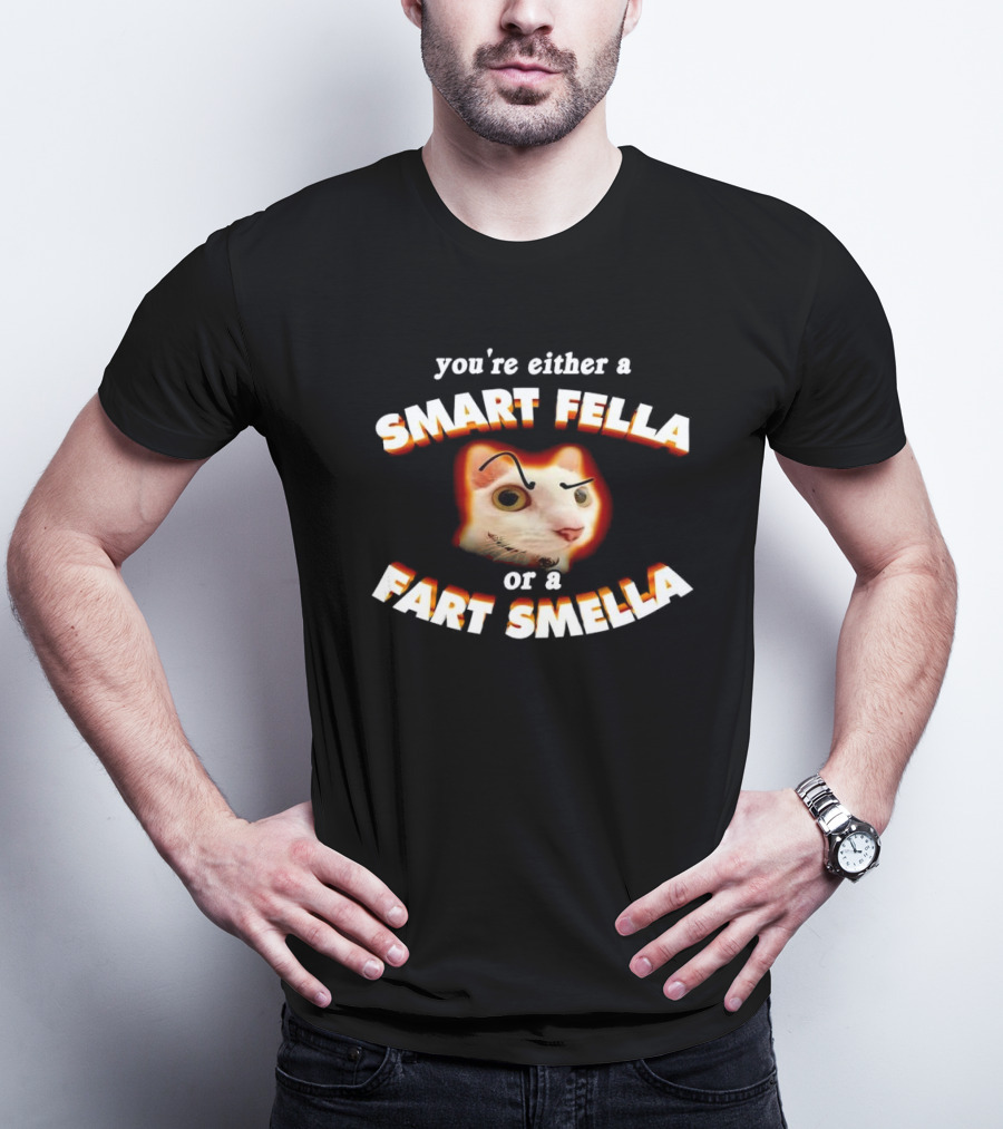 You're Either A Smart Fella Or A Fart Smella Cat Face T-Shirt
