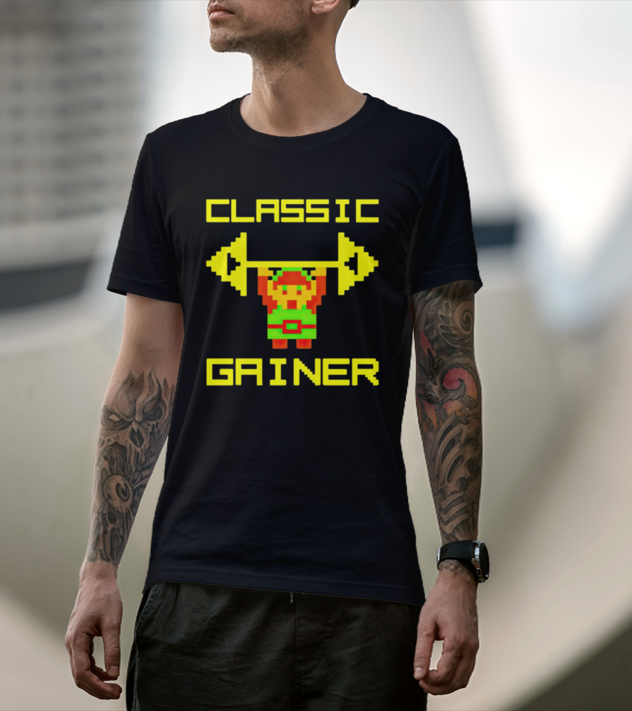 Classic Gainer Pixel Art Gym Game Workout T-Shirt