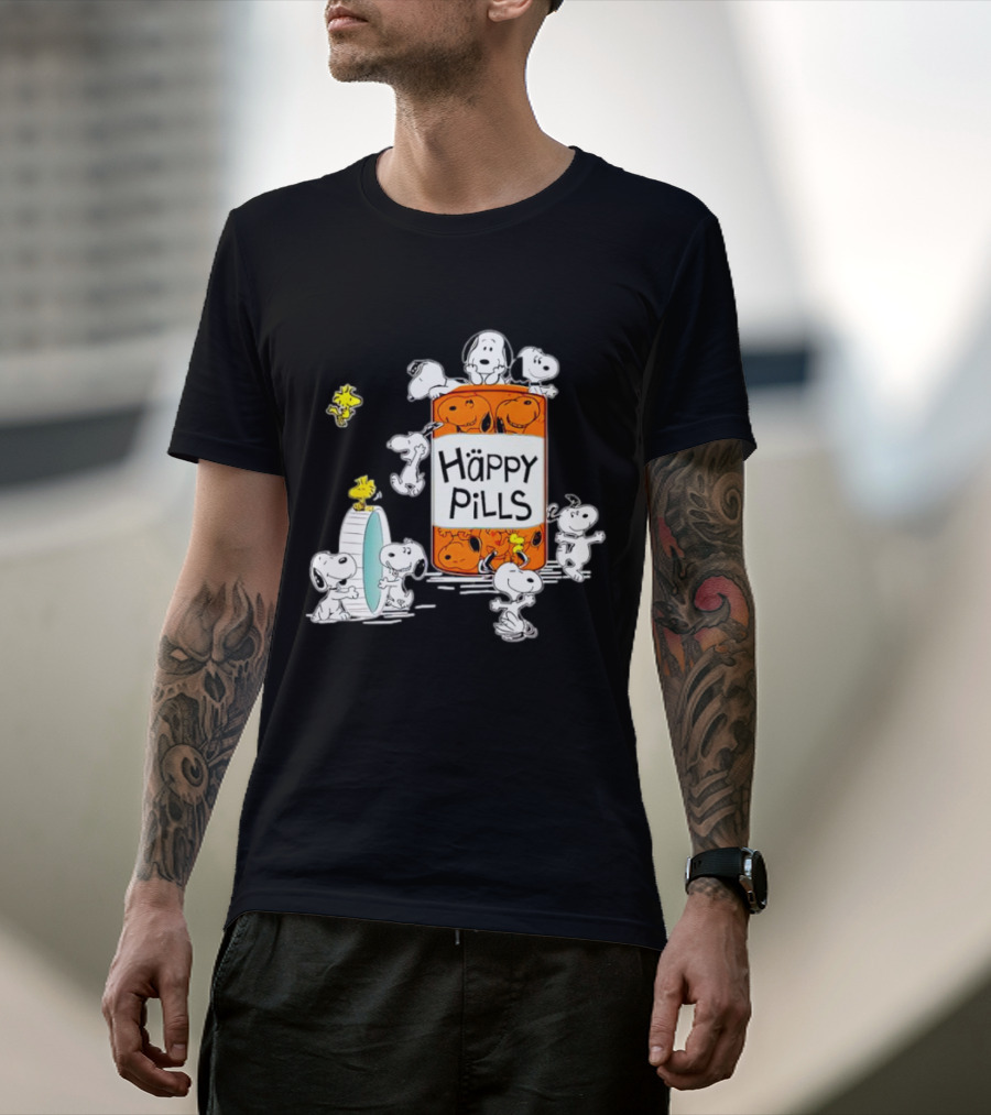 Happi Pills Snoopy Woodstock Cartoon Characters T-Shirt