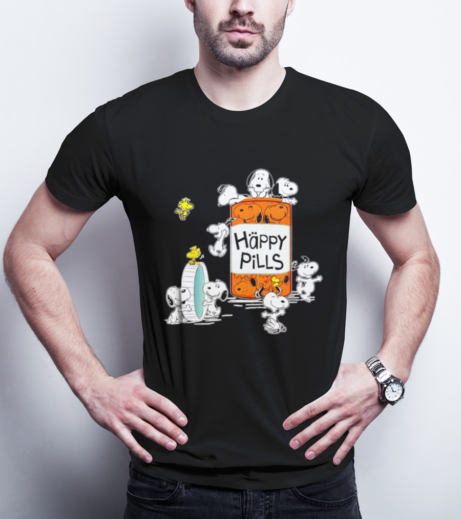 Happi Pills Snoopy Woodstock Cartoon Characters T-Shirt