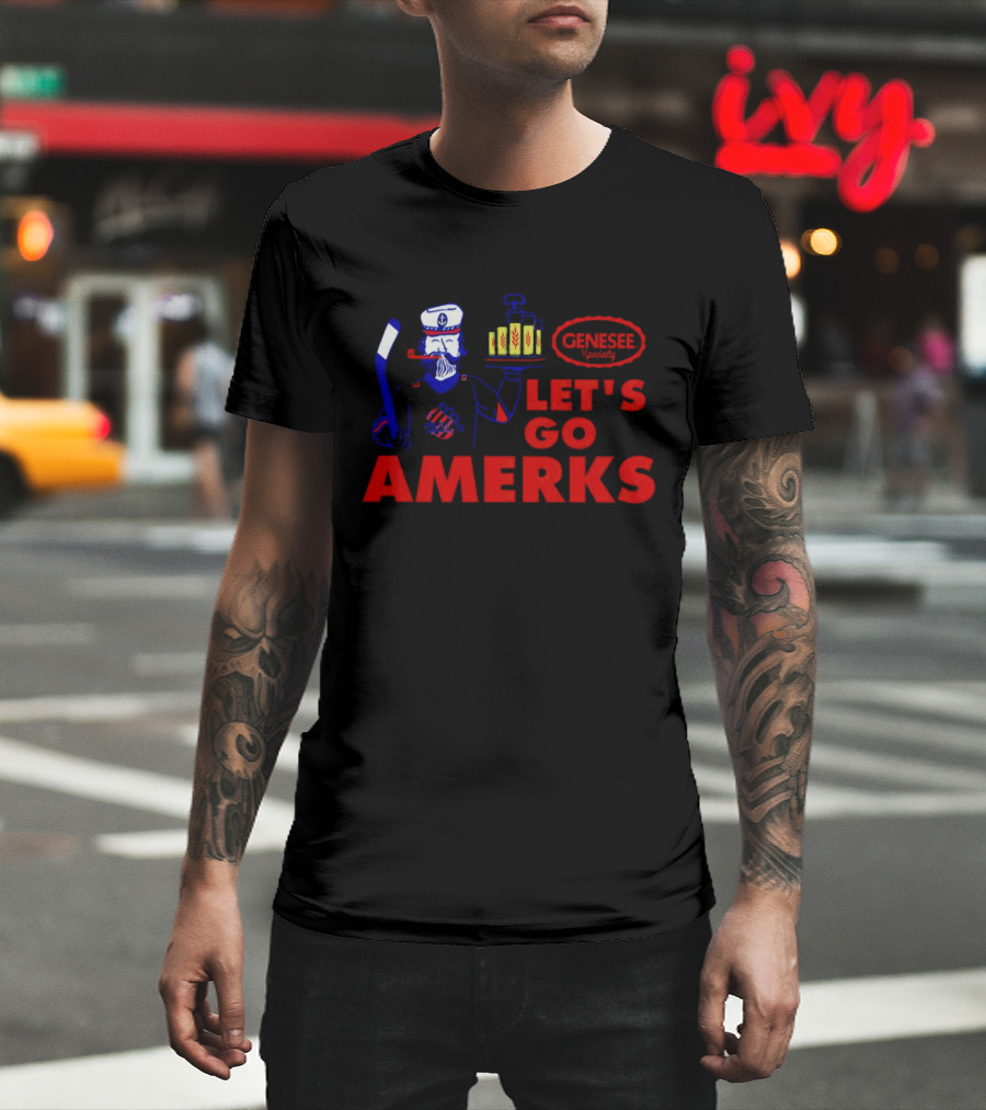 Let's Go Amerks Genesee Specialty Hockey Beer Sailor T-Shirt