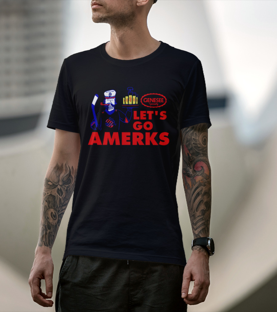 Let's Go Amerks Genesee Specialty Hockey Beer Sailor T-Shirt