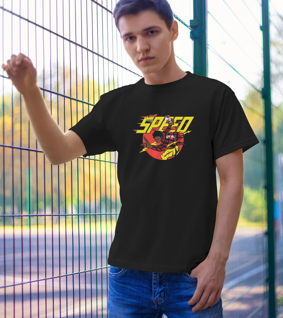 I Show Speed Anime Style Character With Lightning And Red Circle Background T-Shirt
