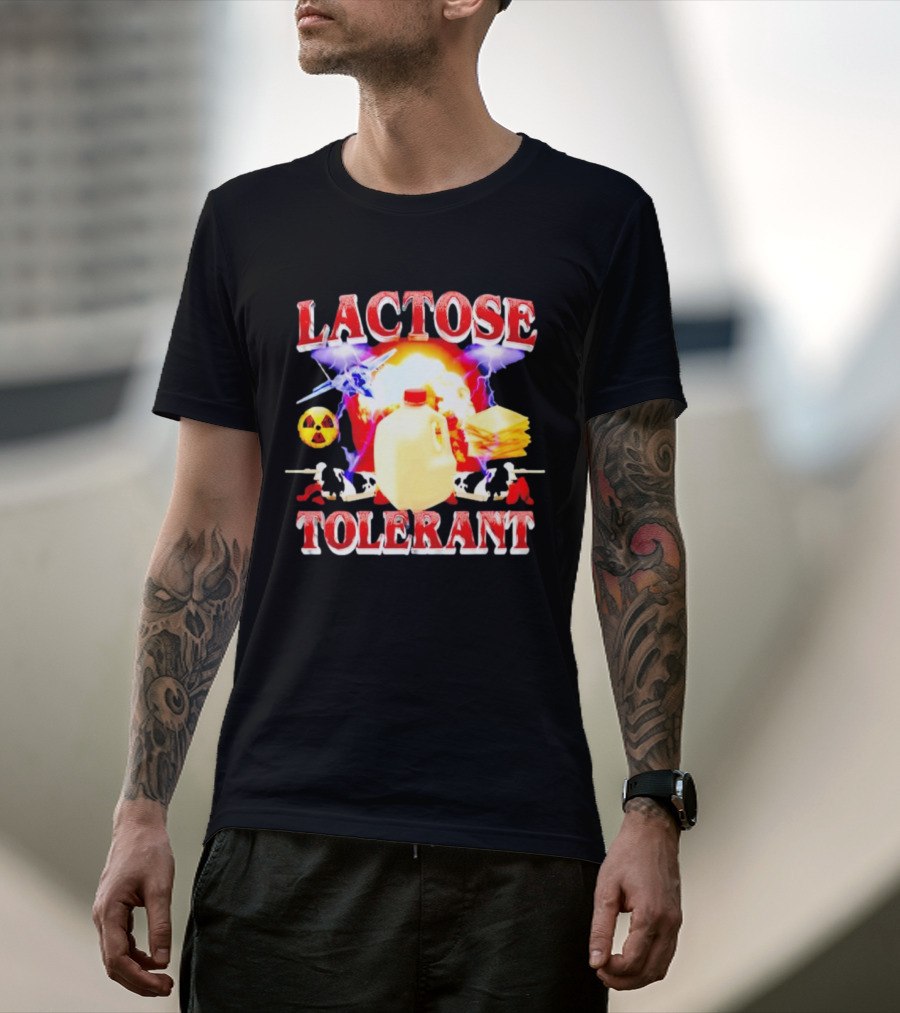 Lactose Tolerant Milk Jug Cheese Nuclear Symbol Cows Explosion T-Shirt