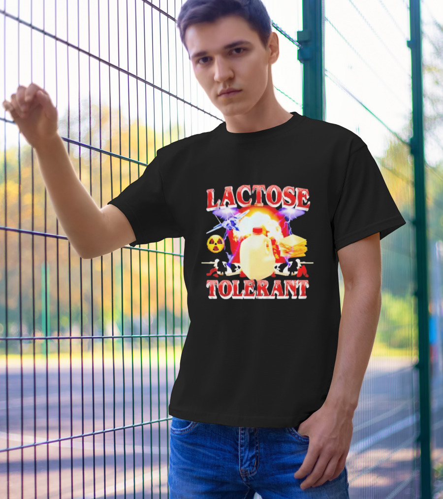 Lactose Tolerant Milk Jug Cheese Nuclear Symbol Cows Explosion T-Shirt